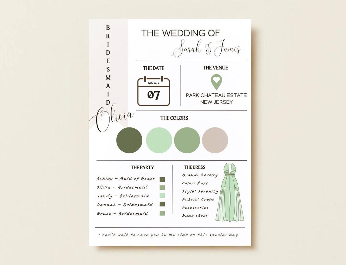 BRIDESMAID Info Card Editable Template, Printable Canva Template ...