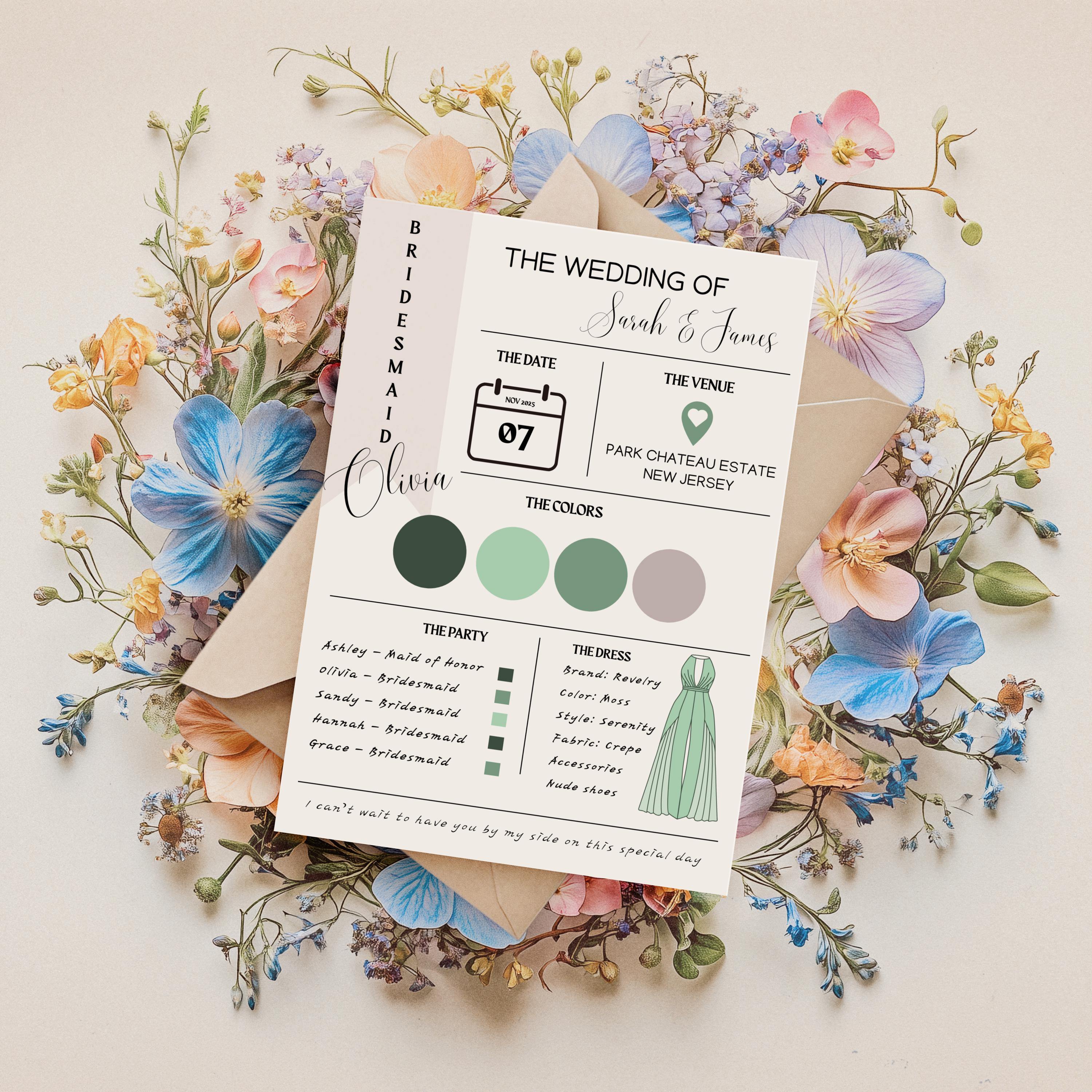 BRIDESMAID Info Card Editable Template, Printable Canva Template ...