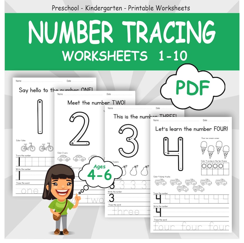Number Tracing, Number Worksheets, Numbers 1-10, Kindergarten, Pre-k ...