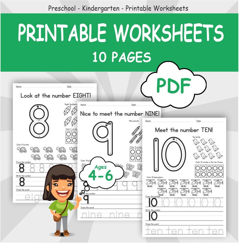 Number Tracing, Number Worksheets, Numbers 1-10, Kindergarten, Pre-k ...