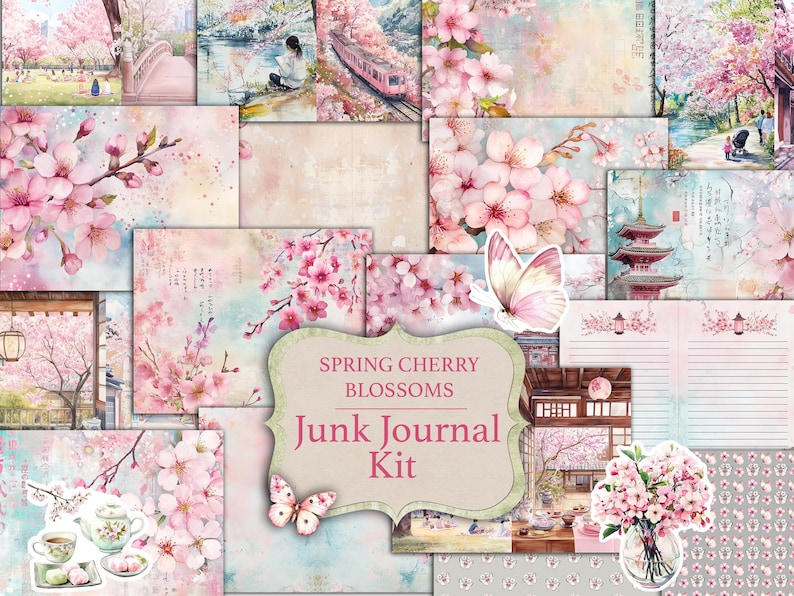 Cherry Blossom Junk Journal Kit: Sakura Ephemera, Tags (digital ...