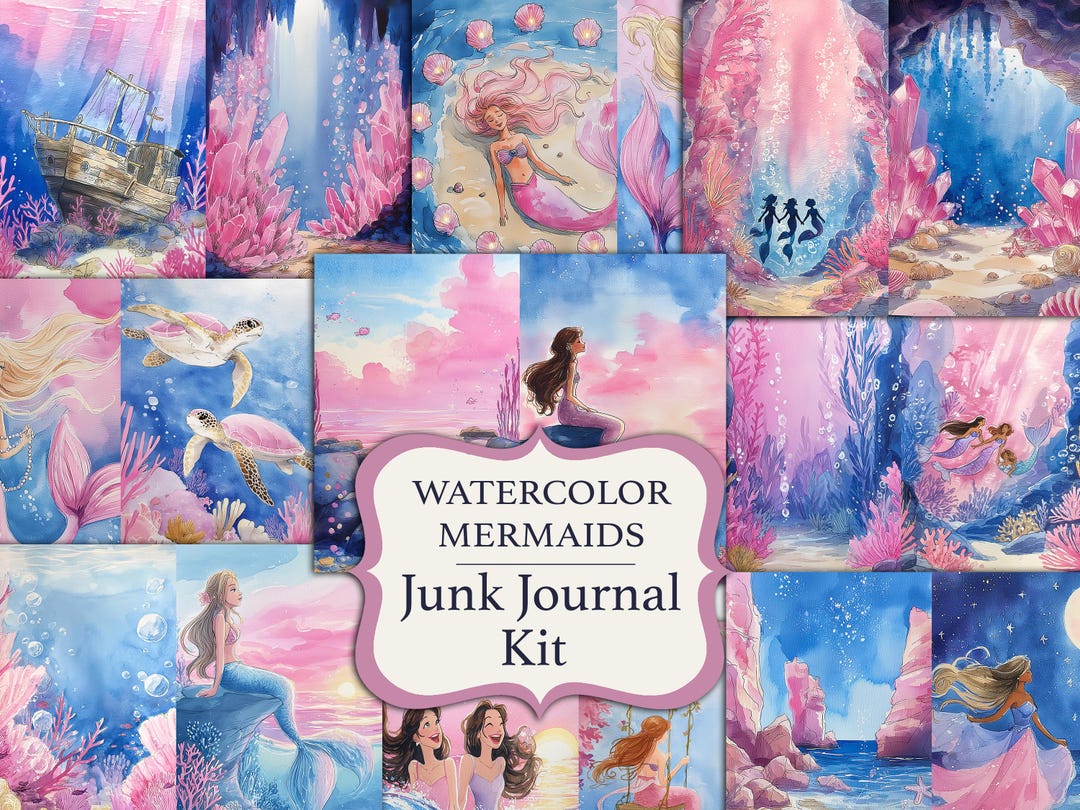 Watercolor Mermaid Junk Journal Kit With Whimsical Painted Papers ...