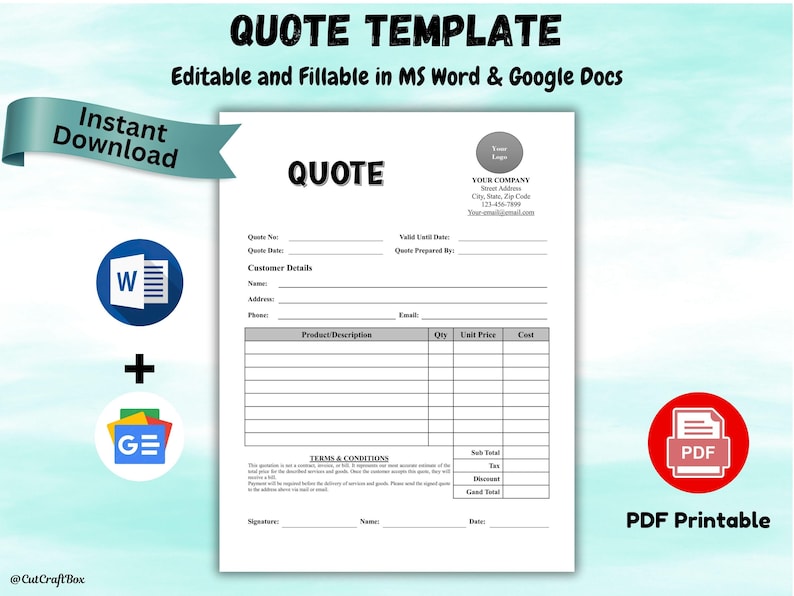 Editable Quote Template Quotation Form Price Estimate for Small ...