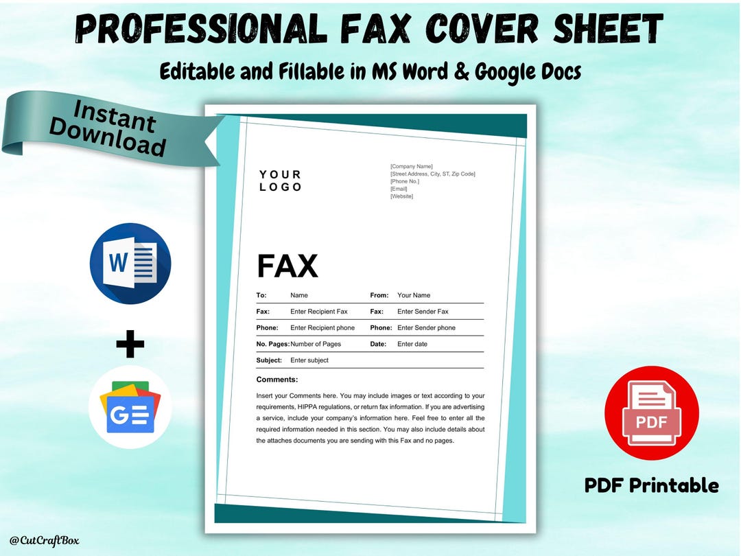 Professional Fax Cover Sheet Template: Editable Word & PDF (digital ...