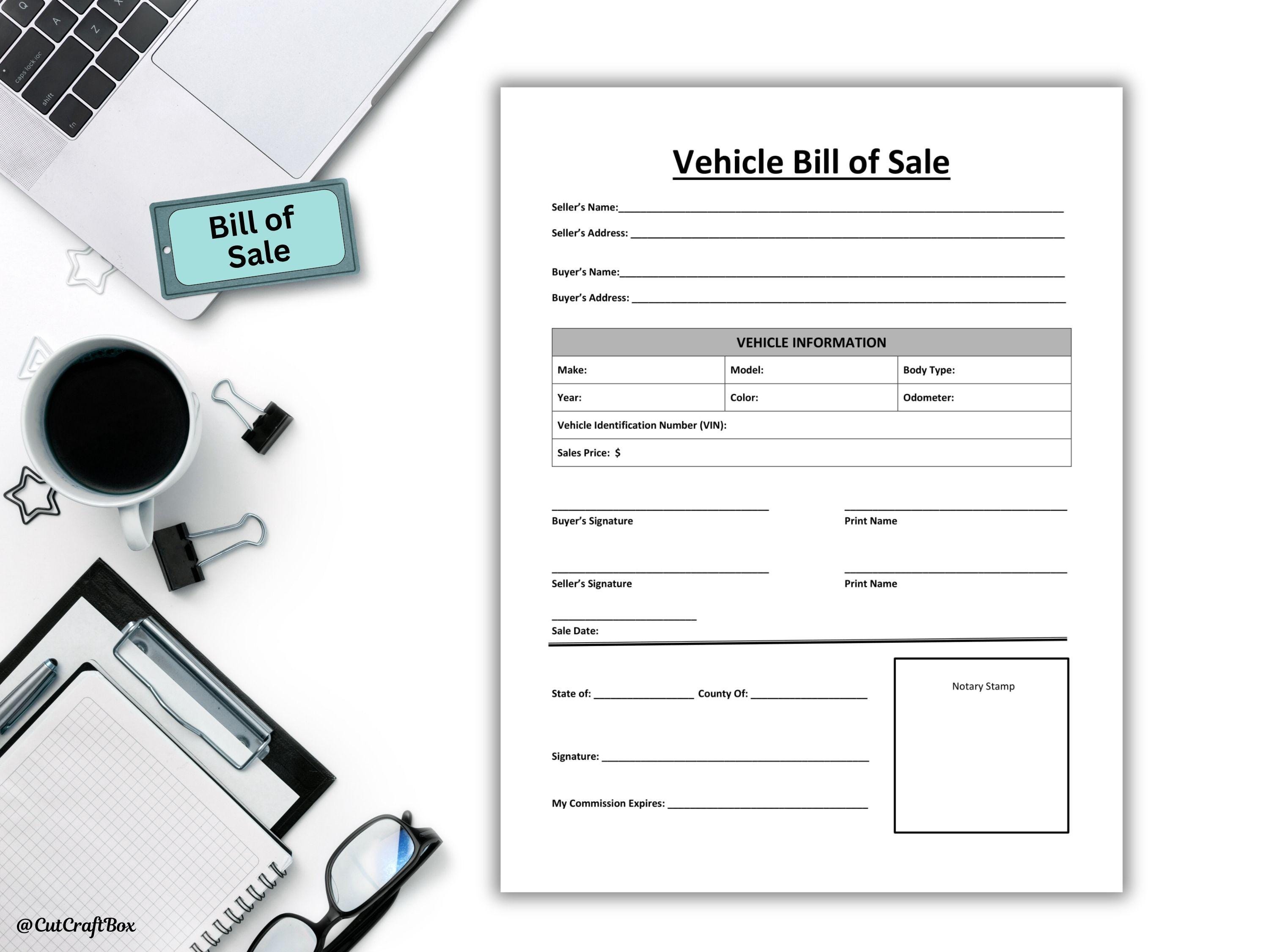 Notarized Vehicle Bill of Sale Template Motor Vehicle Bill of Sale ...