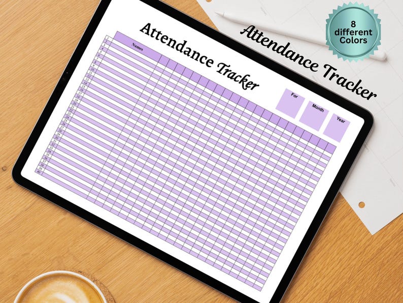 8-color Attendance Tracker Template: Editable Landscape Layout (digital ...