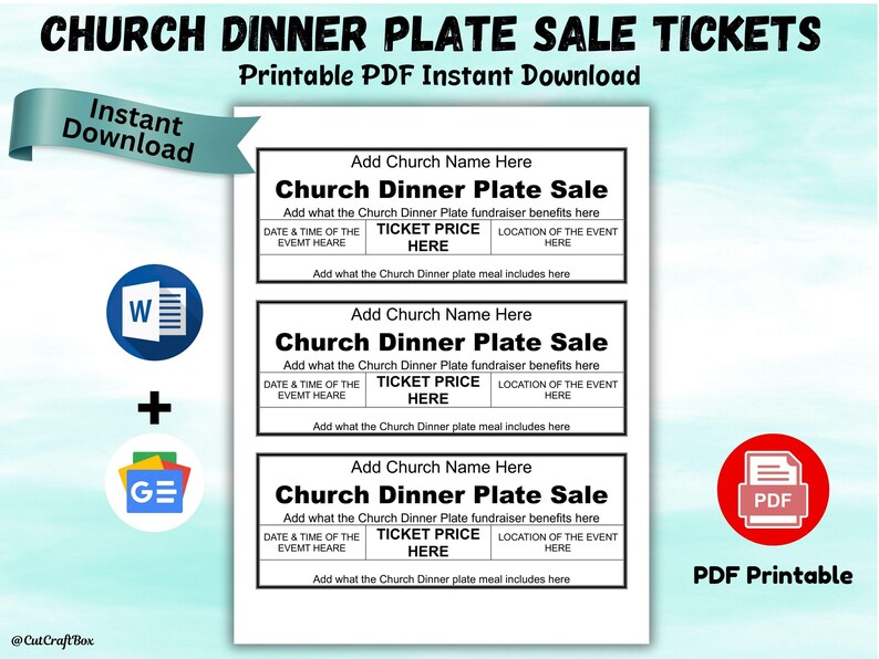 Editable Church Dinner Plate Ticket Template (MS Word & PDF) - Etsy