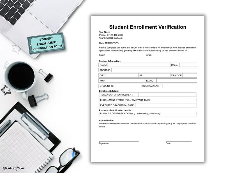 Student Enrollment Verification Form Editable Proof of School ...