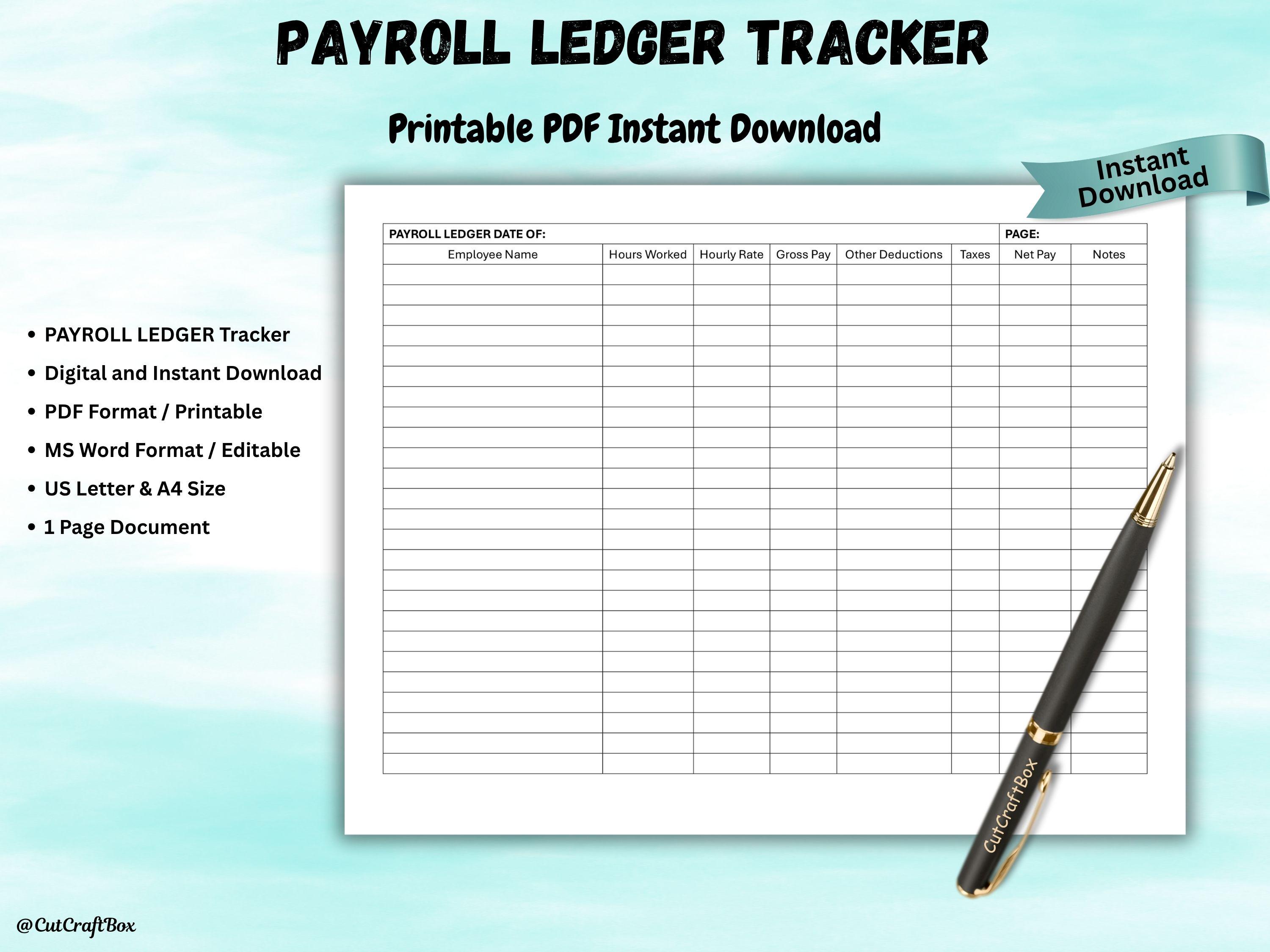 Editable Payroll Ledger Template: US Letter & A4 (digital Download) - Etsy