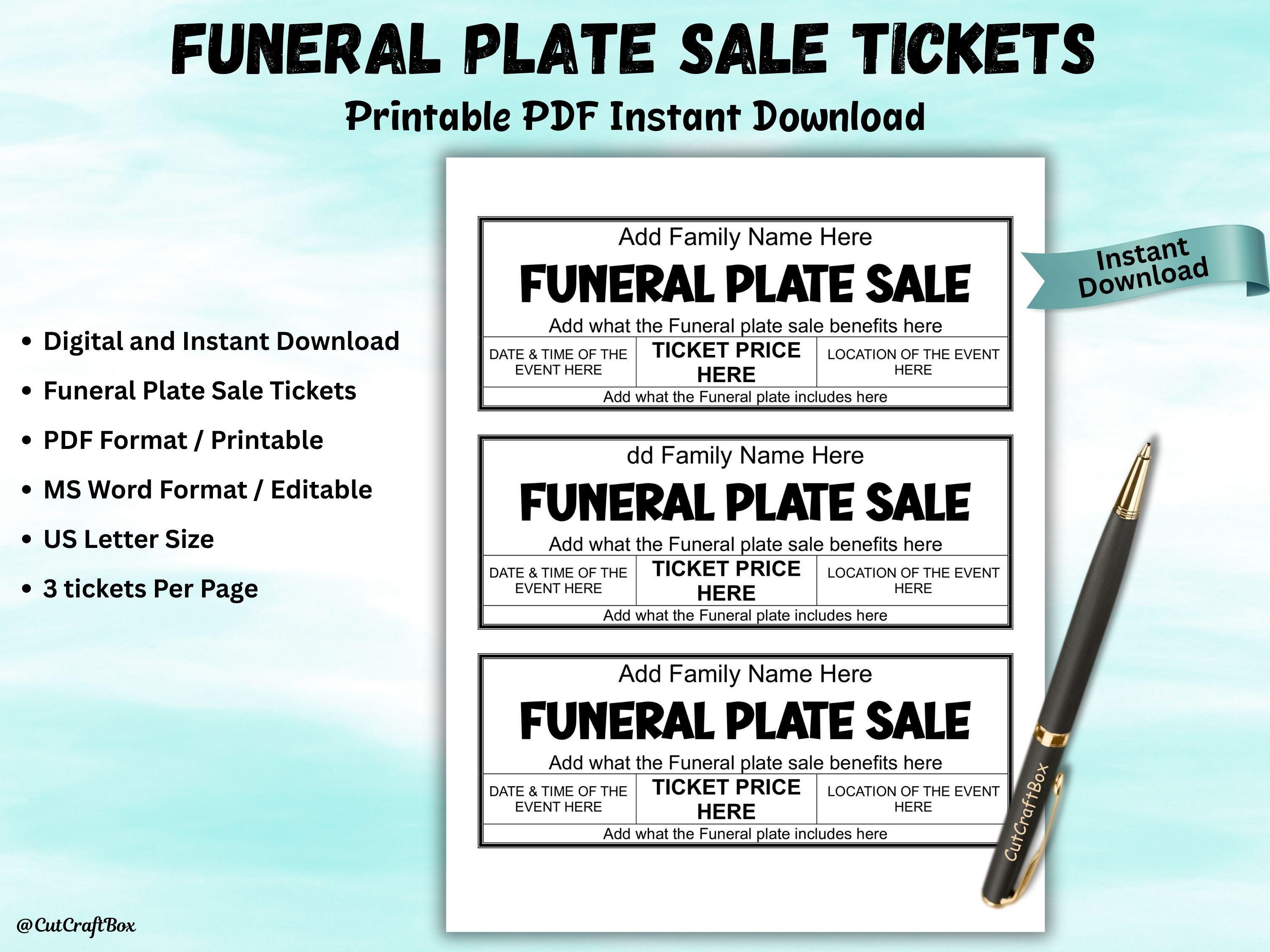Editable Funeral Plate Sale Ticket Template (PDF, Word, Google Docs) - Etsy