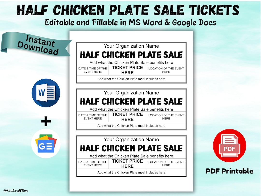 Editable Half Chicken Plate Sale Tickets Half Chicken Plate Sale ...