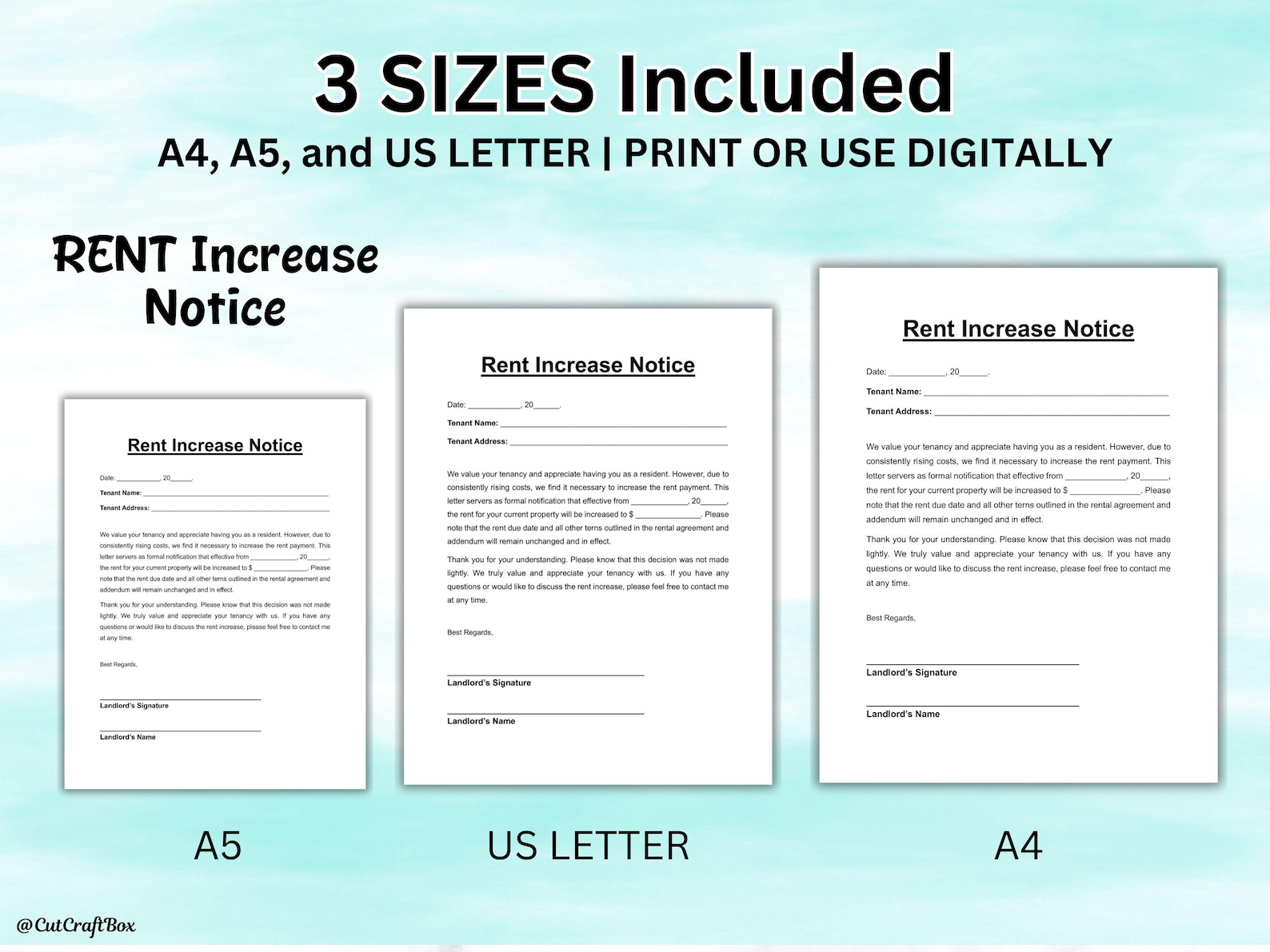 Rent Increase Notice Template: Editable Landlord Form (MS Word, PDF ...