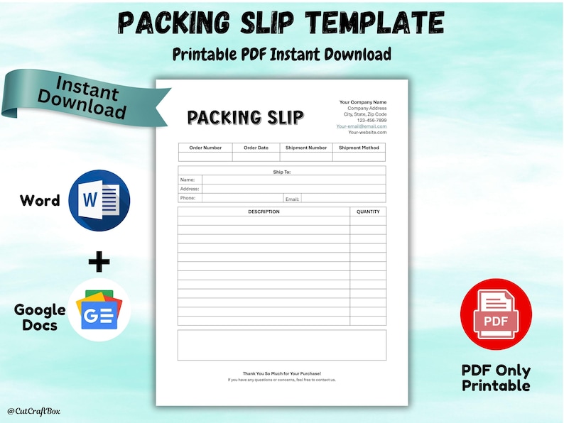 Packing Slip Template Editable Packing Receipt Customer Packing Slip ...