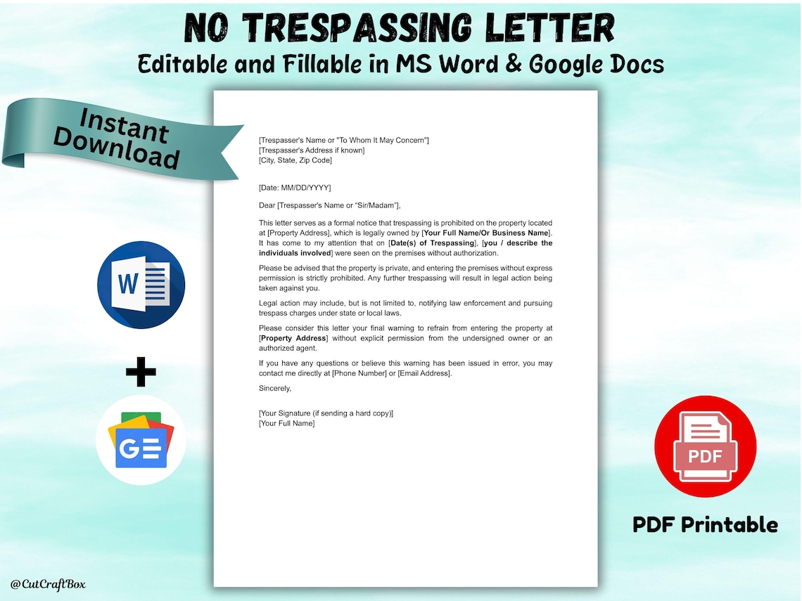 Editable No Trespassing Letter No Trespass Notice Template No ...