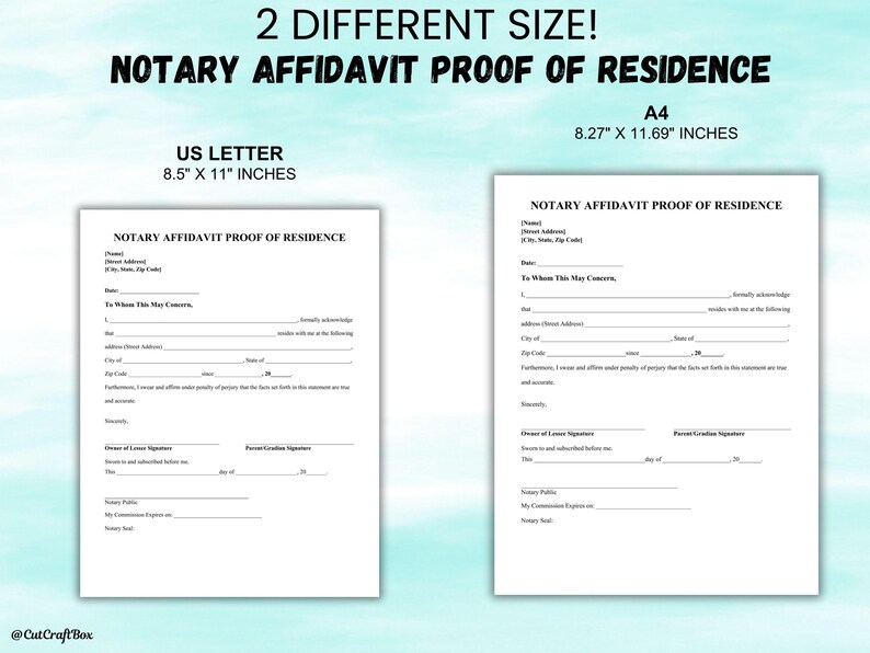 Editable Notary Affidavit: Proof of Residence Template (word & PDF ...