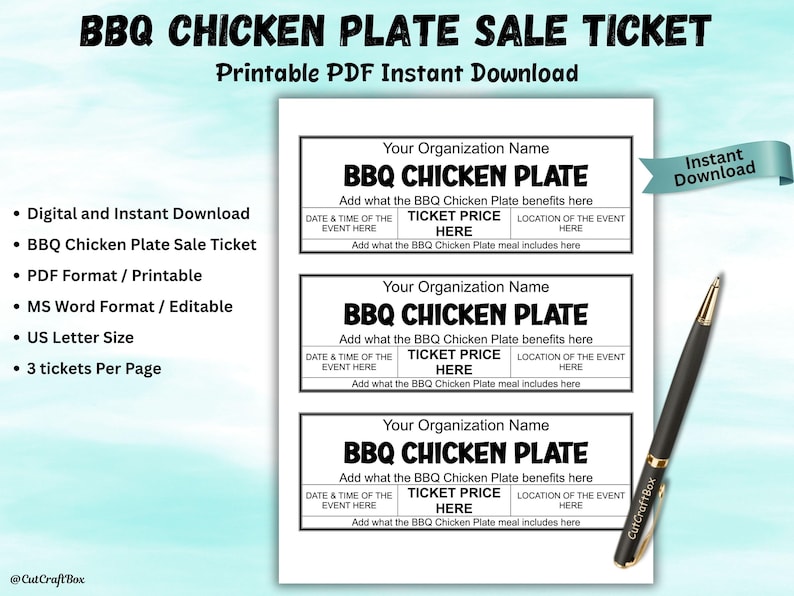 BBQ Chicken Plate Sale Ticket Template (word & PDF) - Etsy
