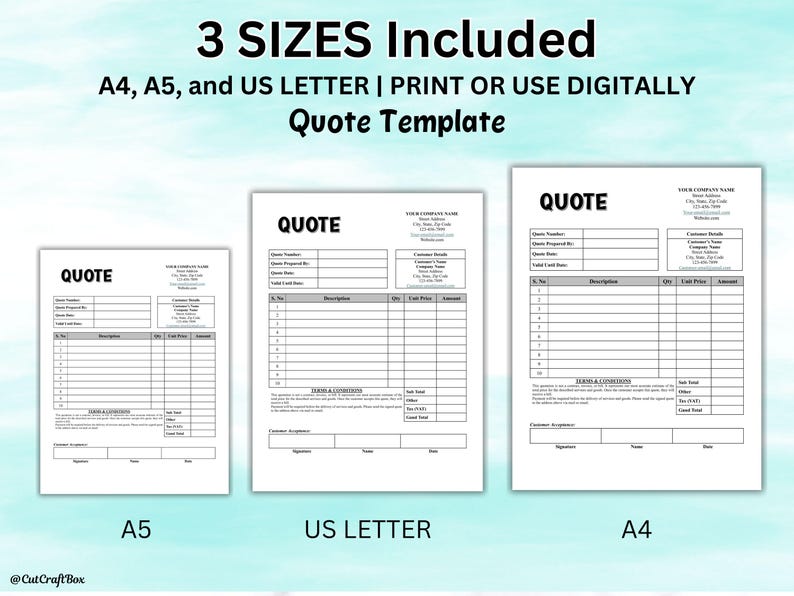 Editable Quotation Form Price Estimate for Small Business Contractor ...