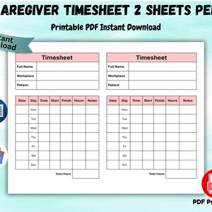 Editable Caregiver Timesheet Template: Biweekly Home Health Care ...