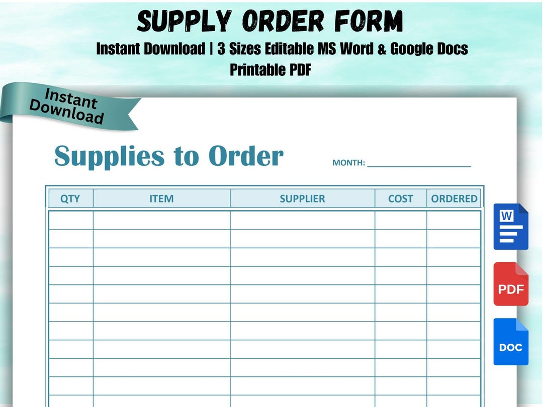 Editable Supply Order Template: Inventory Tracker for Small Business ...