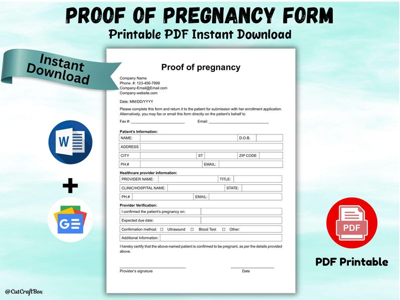 Editable Verification Proof of Pregnancy Form Template Pregnancy ...