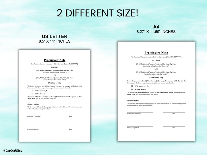 Editable Promissory Note Template: Personal Loan Agreement (digital Download) - Etsy