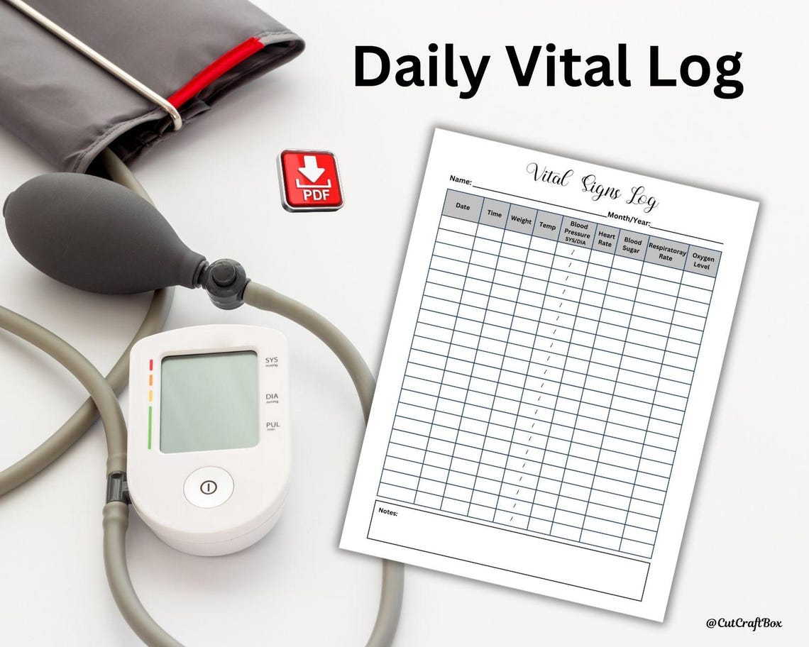 Printable Vital Signs Log Sheet Daily Vital Sign Nursing Vital Log ...