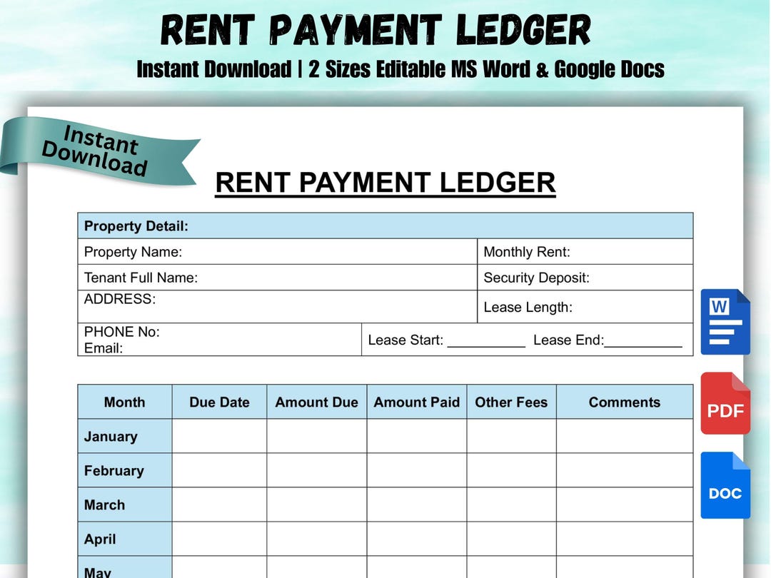 Rent Payment Tracker: Landlord Ledger Template (editable PDF & Word) - Etsy