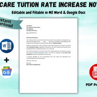 Daycare Fee Increase Letter Printable, Childcare Rate Increase Letter ...