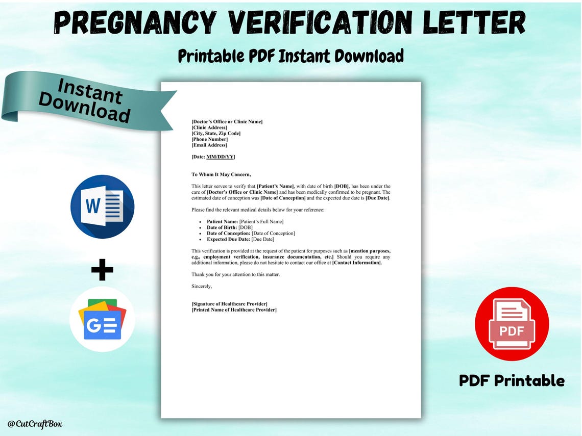 Editable Pregnancy Verification Letter Template Proof of Pregnancy ...