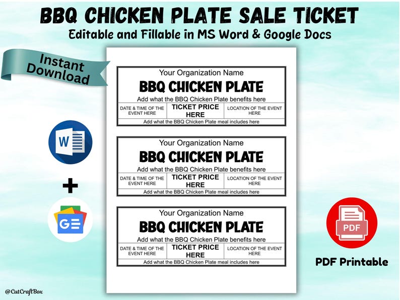 BBQ Chicken Plate Sale Ticket Template (word & PDF) - Etsy