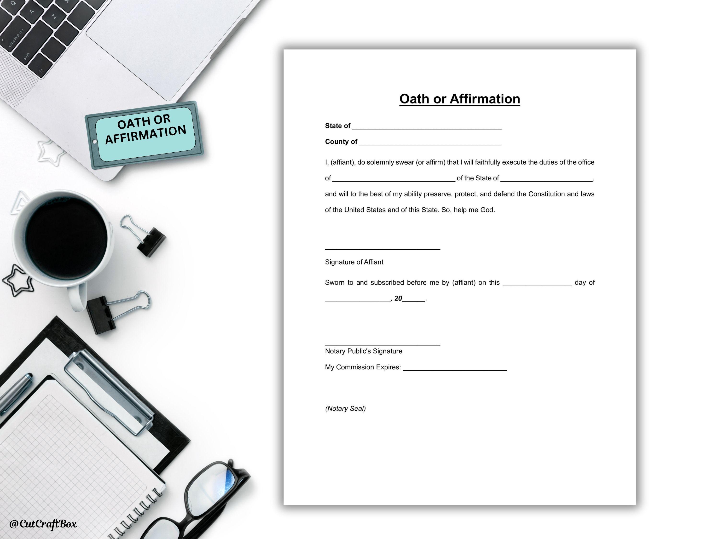 Editable Oath or Affirmation Notary Form Letter Affidavit of Single ...