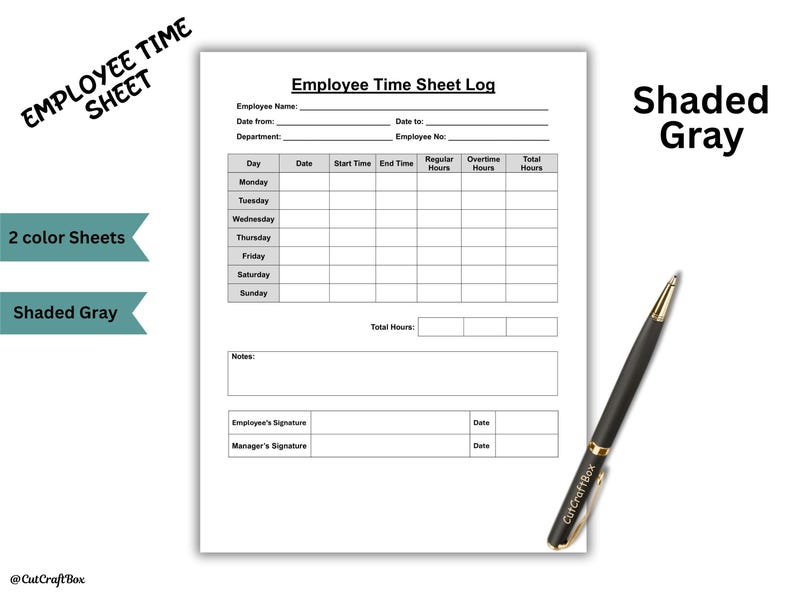 Editable Employee Time Sheet Employee Weekly Time Sheet Timecard Timesheet Timekeeping Sheet ...