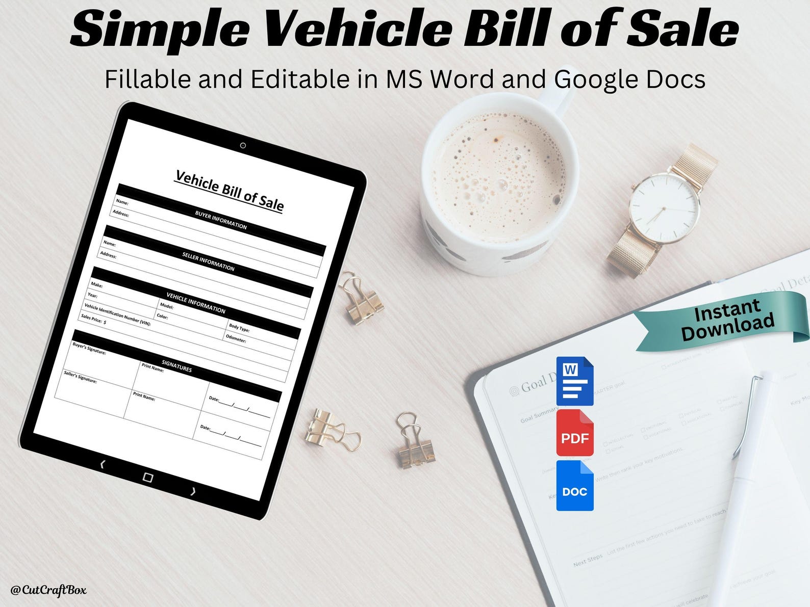 Editable Simple Vehicle Bill of Sale Template Printable Motor Vehicle ...