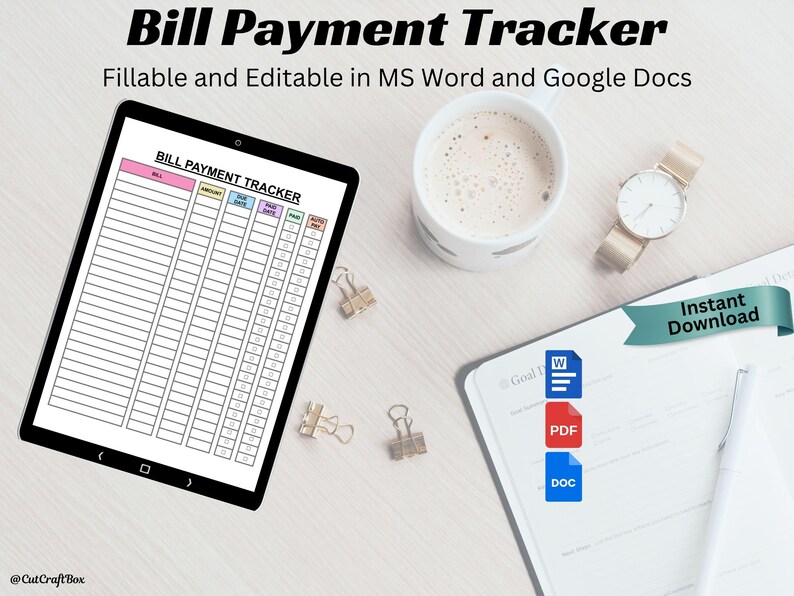 Editable Monthly Bill Tracker Monthly Payment Budget Planner Bill ...