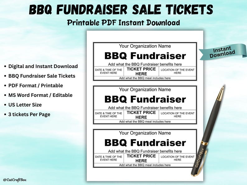 Fundraiser Ticket BBQ Fundraiser Ticket Printable BBQ Fundraiser ...