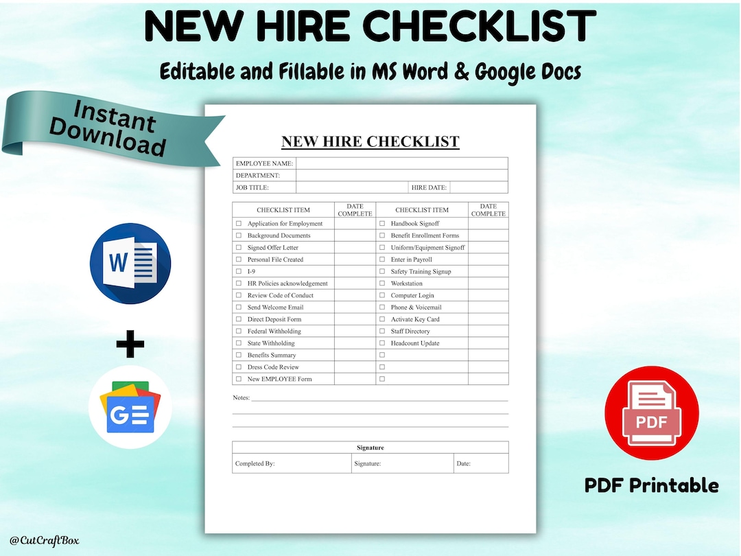 Editable New Hire Checklist Template Employee Onboarding Checklist New ...