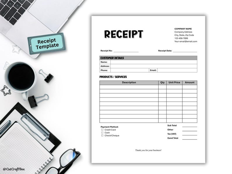 Editable Receipt Template Receipt Form Customer Receipt Form Digital Receipt Small Business ...