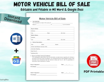 AS IS Vehicle Bill of Sale -- PDF - Etsy