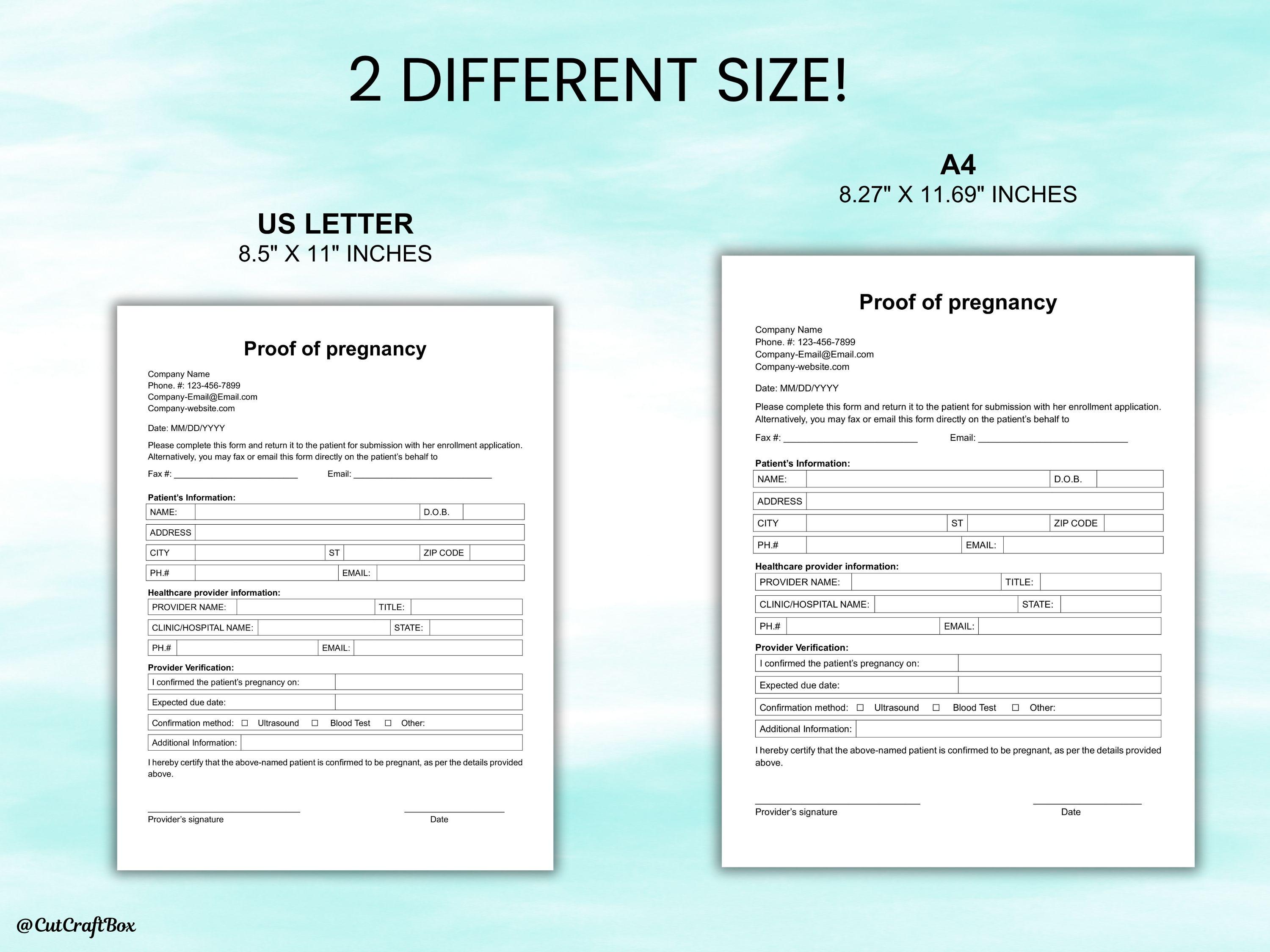 Editable Proof of Pregnancy Form: Healthcare Provider Template (digital ...
