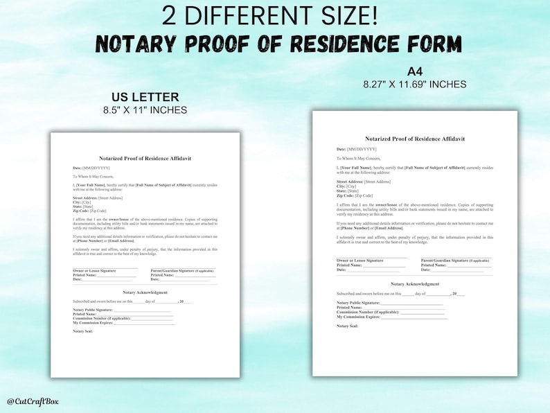 Editable Notary Proof of Residence Form Proof of Residence Affidavit ...