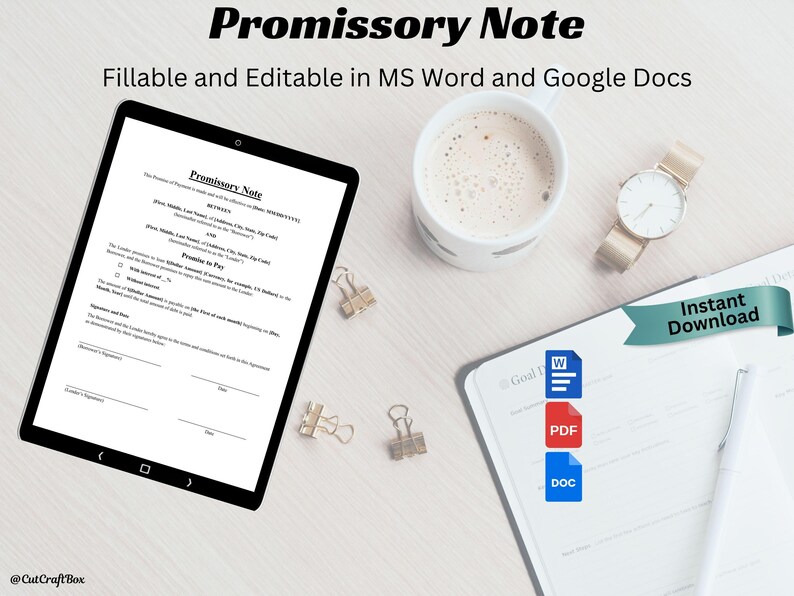 Editable Promissory Note Template: Personal Loan Agreement (digital ...