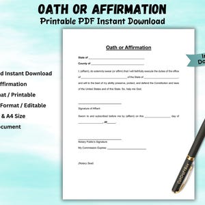 Editable Oath or Affirmation Notary Form Letter Affidavit of Single Status Form Template Simple ...