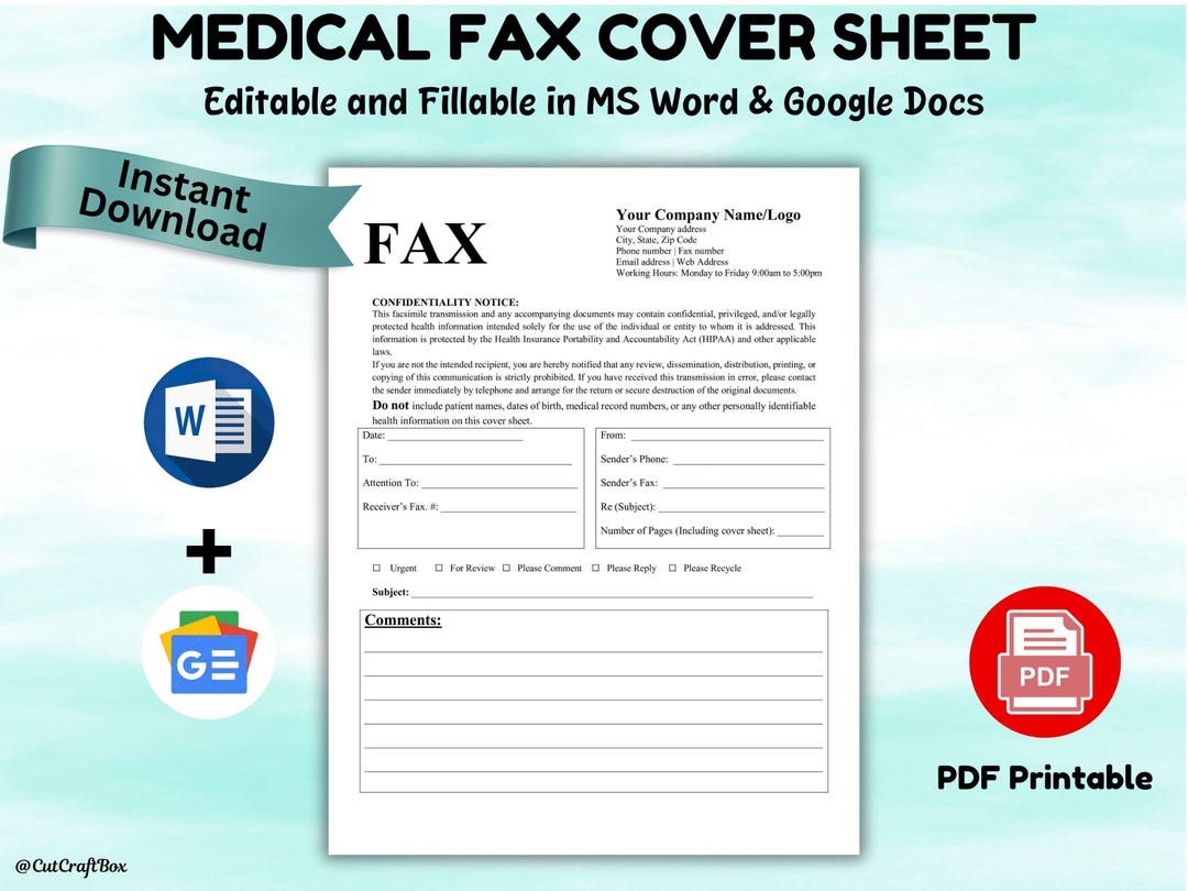 HIPAA Compliant Medical Fax Cover Sheet: Editable & Printable (digital ...