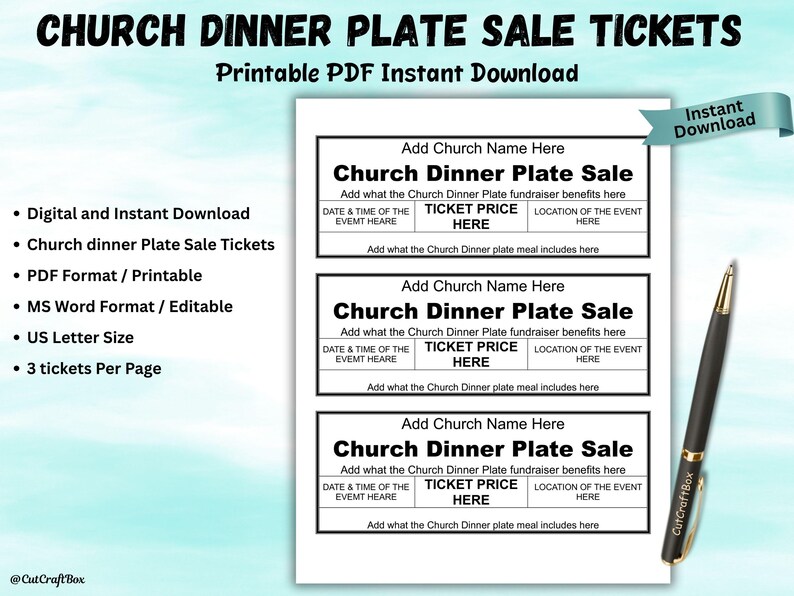 Editable Church Dinner Plate Ticket Template (MS Word & PDF) - Etsy