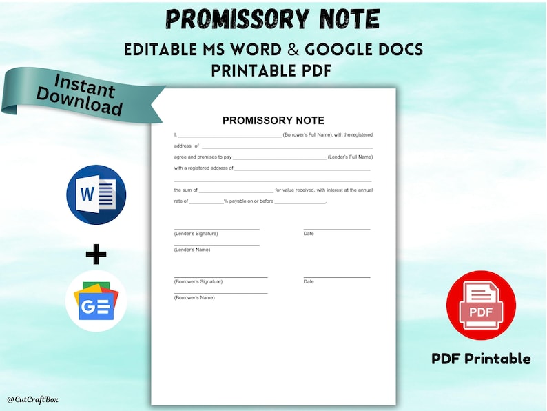 Editable Promissory Note Template: Personal Loan Agreement (digital ...