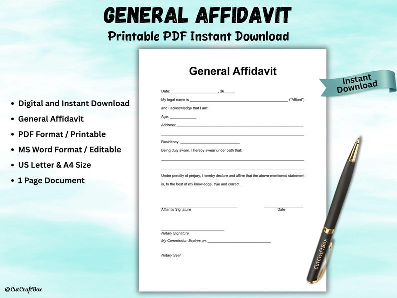 Editable General Affidavit Form General Affidavit Form Printable ...