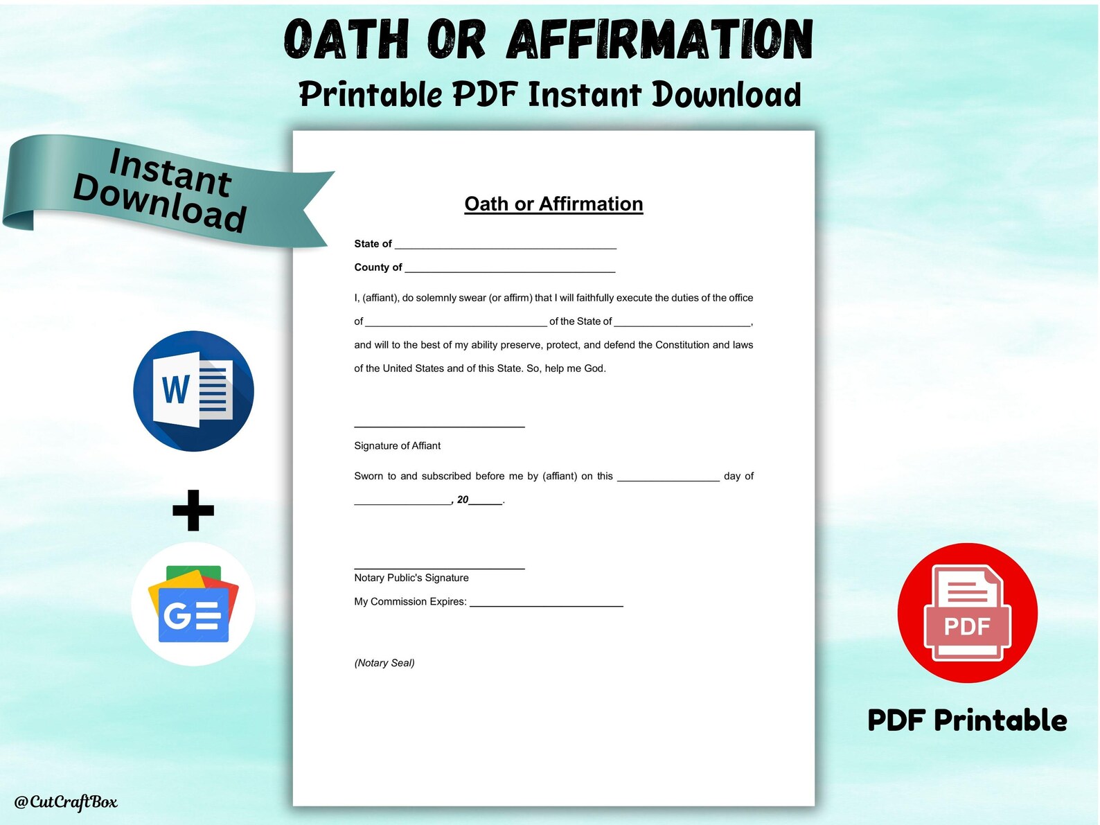 Editable Oath or Affirmation Notary Form Letter Affidavit of Single ...