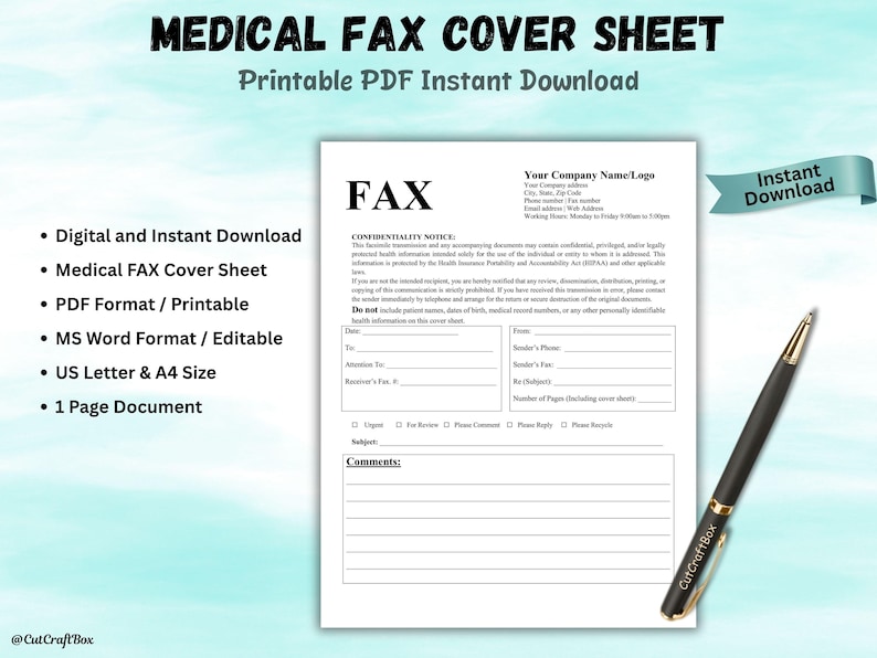 HIPAA Compliant Medical Fax Cover Sheet: Editable & Printable (digital ...