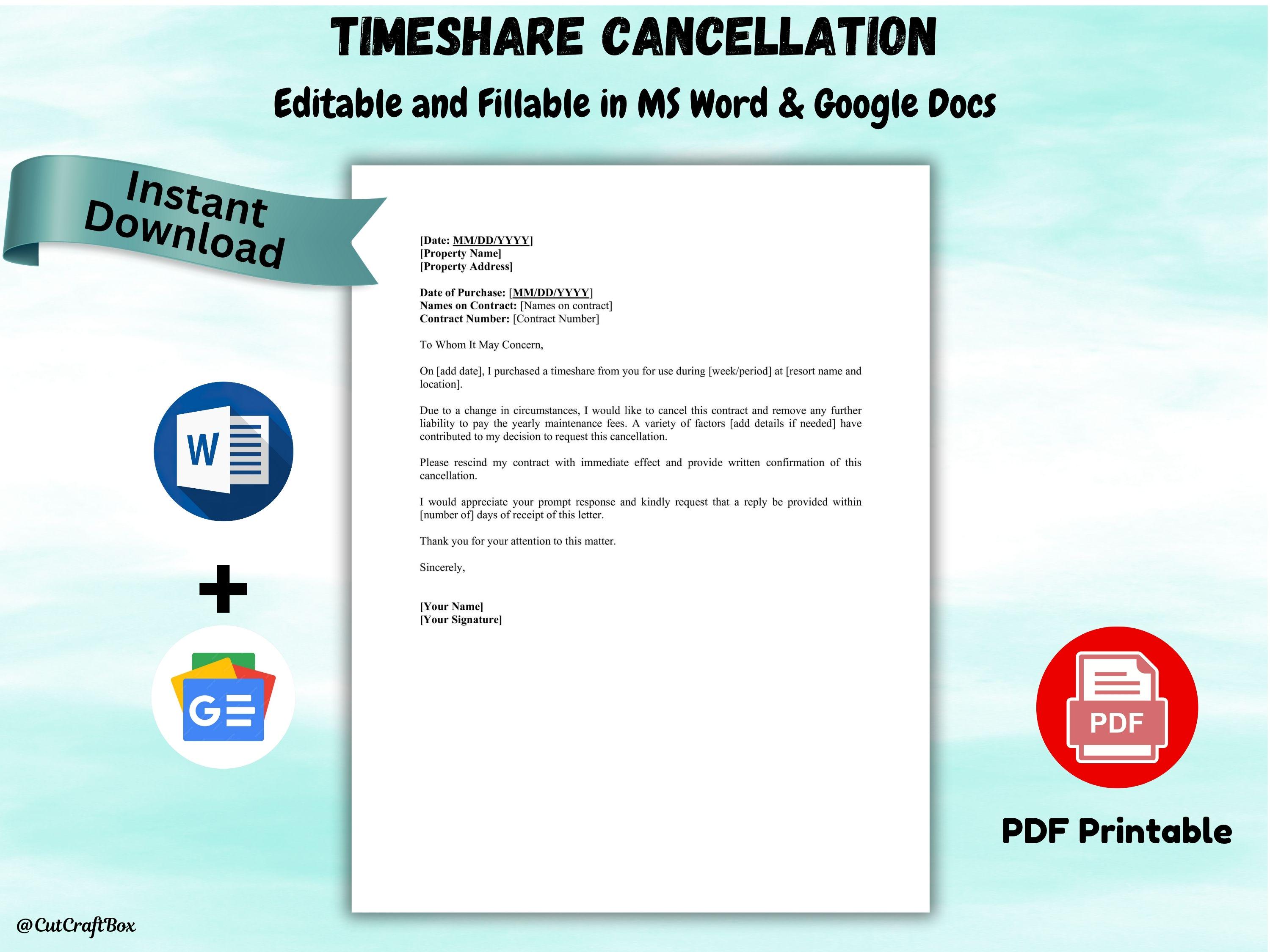 Timeshare Cancellation Letter Template: Editable MS Word & PDF (digital ...
