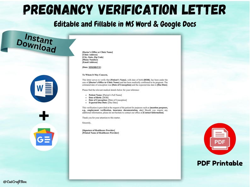 Editable Pregnancy Verification Letter Template Proof of Pregnancy ...